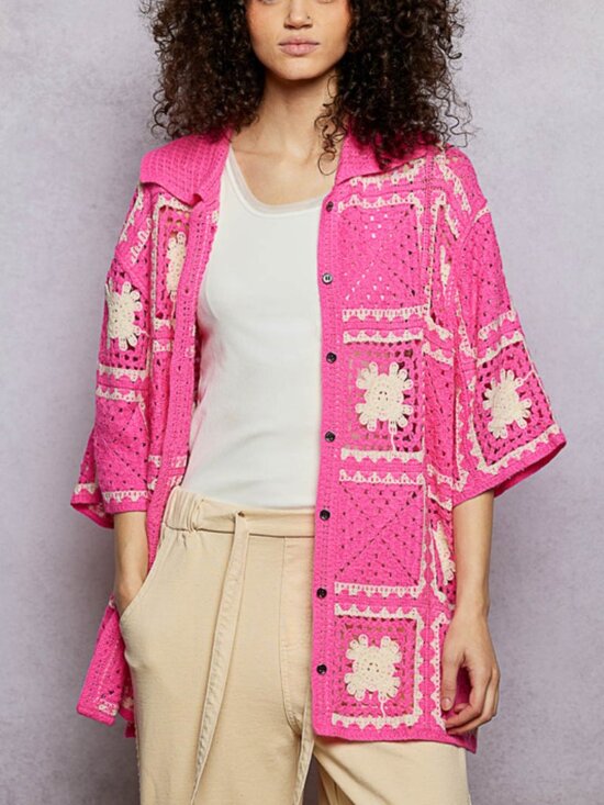 POL | Sweaters | B8 Pol Granny Square Retro Openwork Crochet Button ...